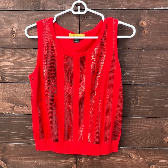 St. John | Tops | St John Red Sequin Tank Top | Poshmark